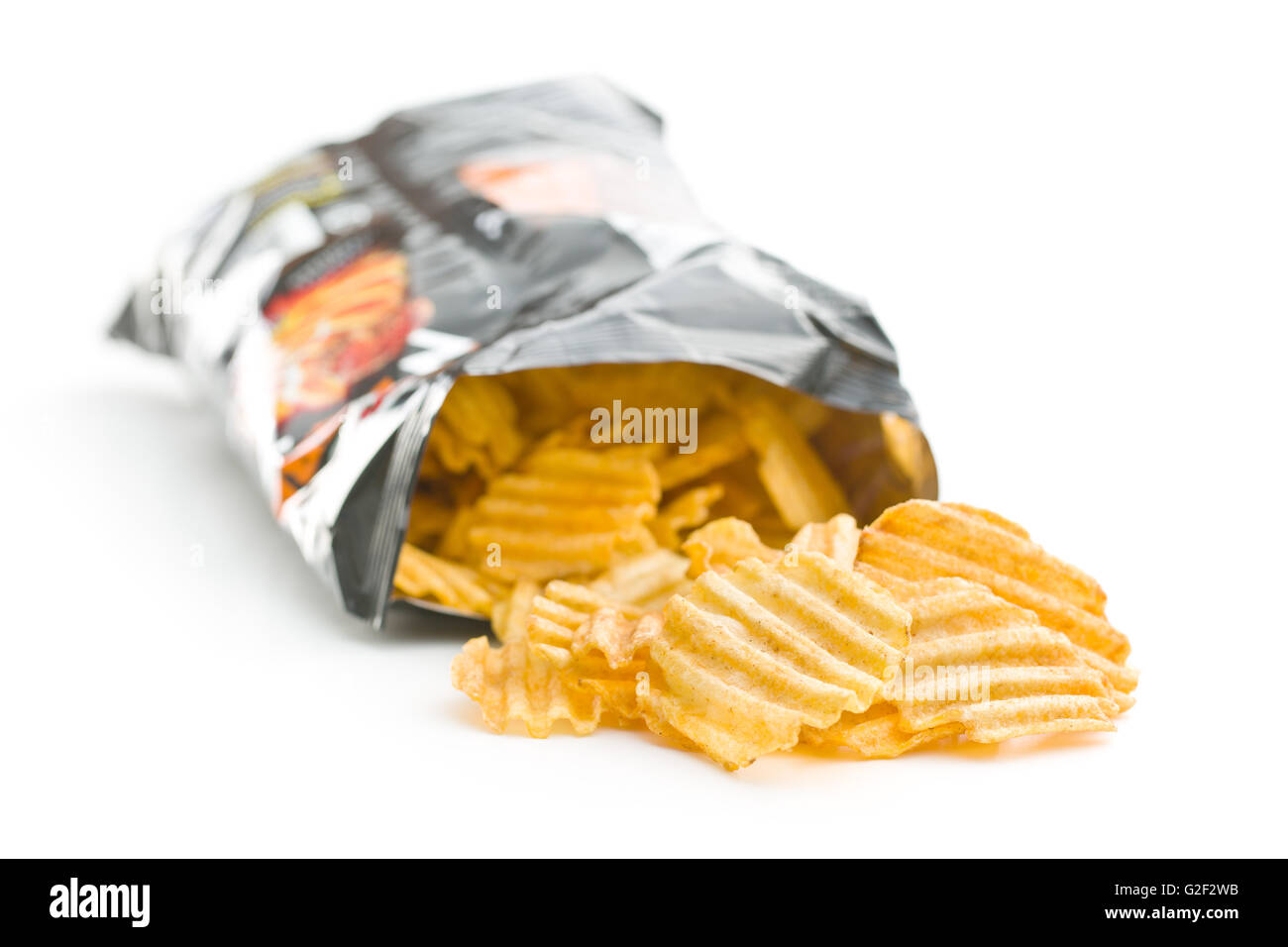 Crinkle cut potato chips isolated on white background. Potato chips ...