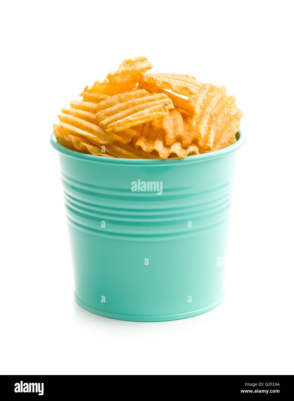 Crinkle cut potato chips isolated on white background. Tasty spicy ...