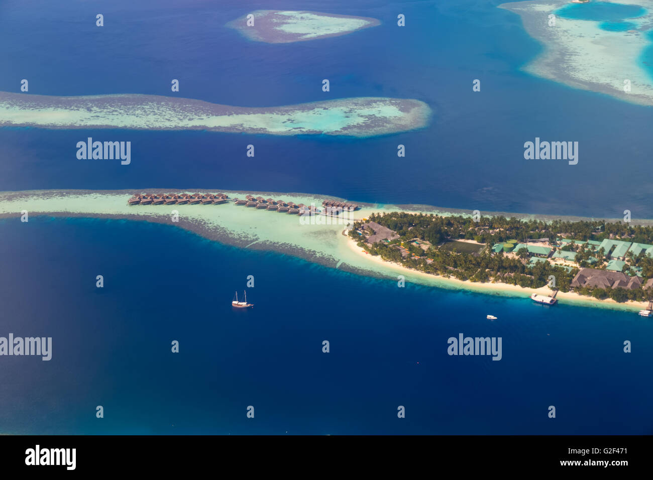 Aerial view on Maldives island Stock Photo - Alamy