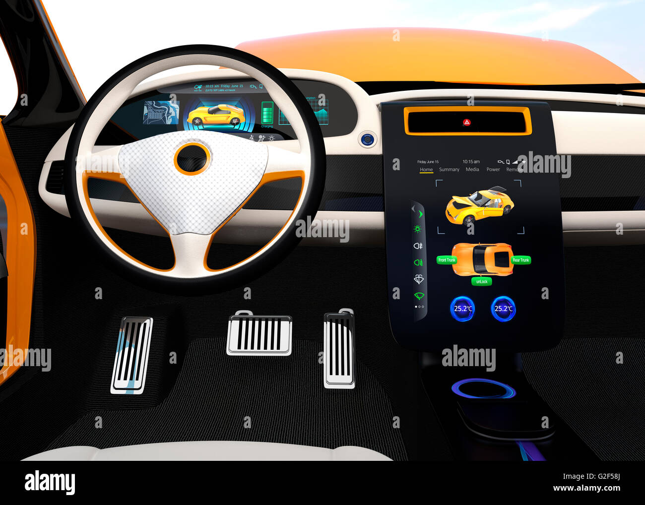 Electric vehicle center display Interface concept. 3D rendering image ...