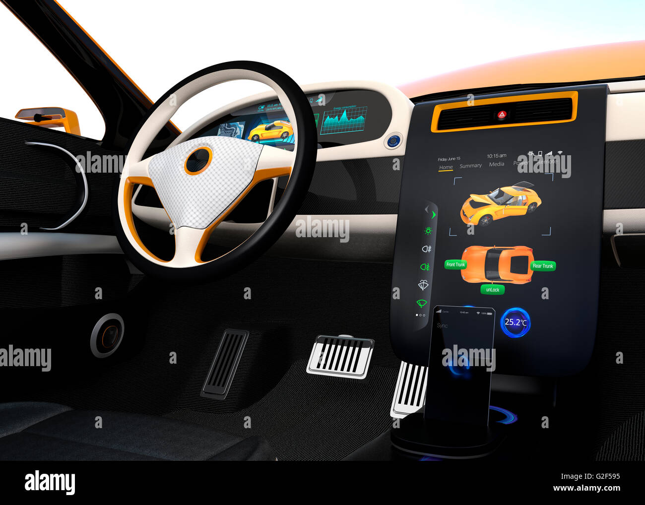 Electric vehicle center display Interface concept. 3D rendering image ...