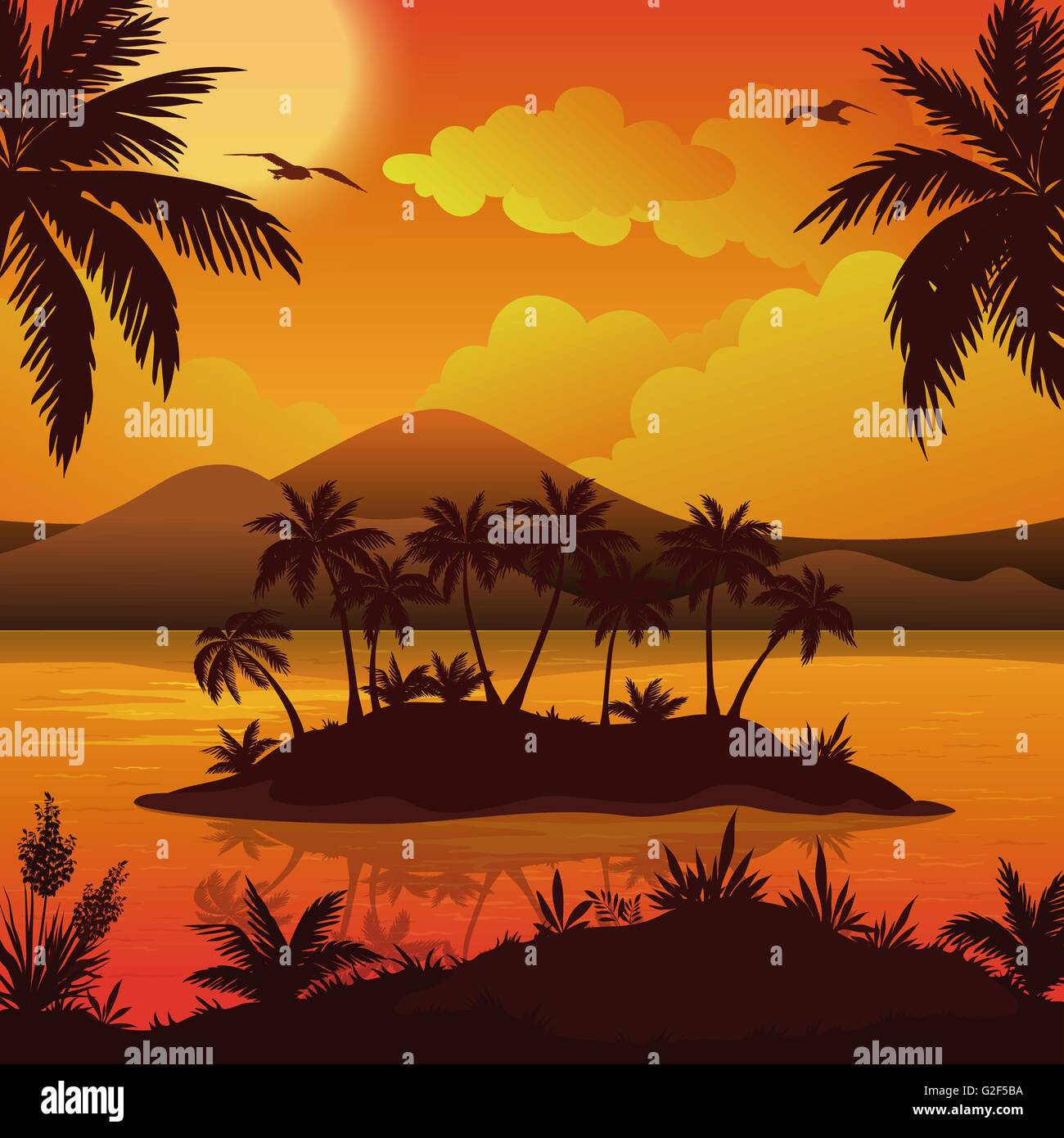 Tropical islands, palms, flowers and birds Stock Vector Image & Art - Alamy