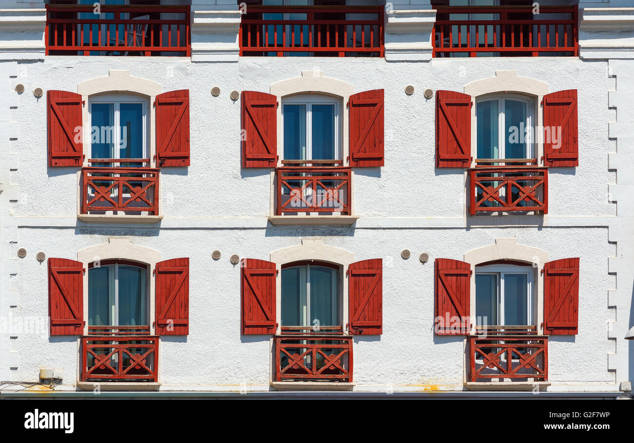 Typical buildings of Basque country in a street of Saint-Jean de Luz ...