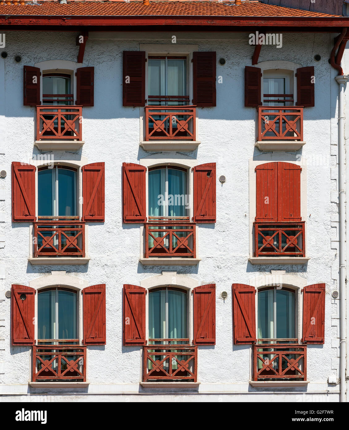 Typical buildings of Basque country in a street of Saint-Jean de Luz ...