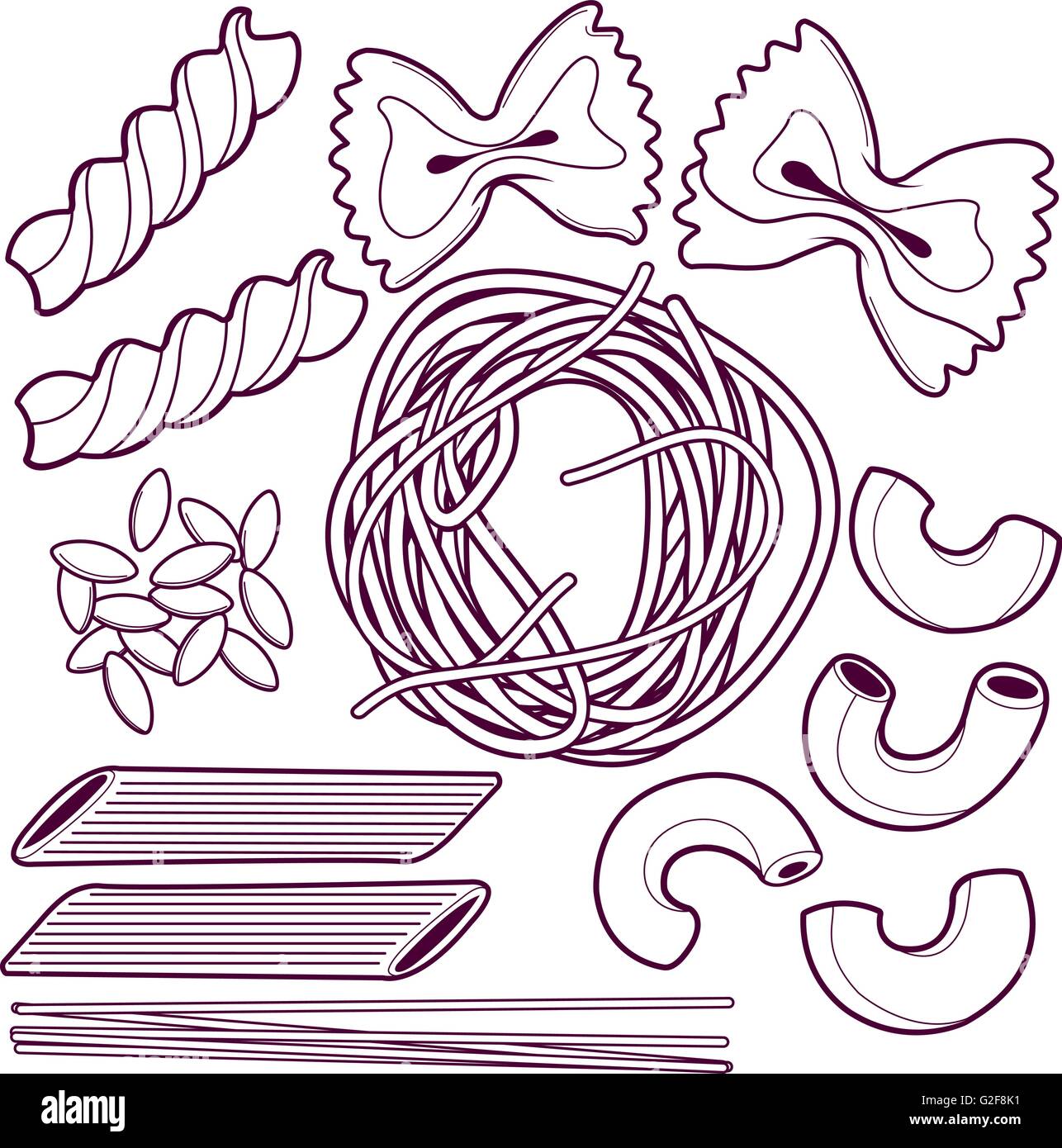Collection of different types of pasta. Farfalle, penne, spaghetti ...