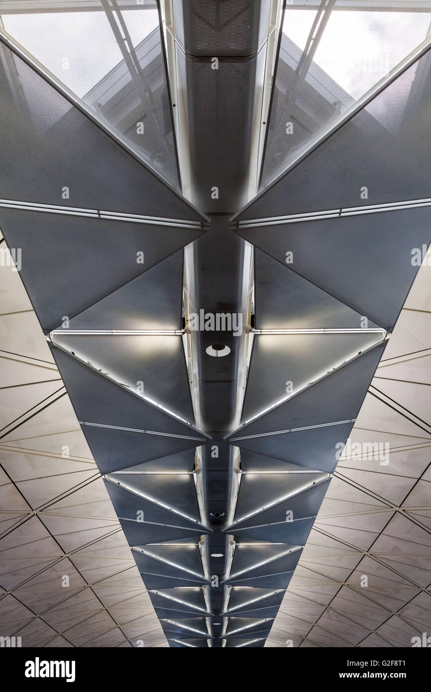 strong architectural lines of the Hong Kong airport, the ceiling point ...