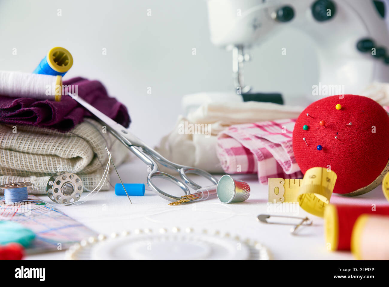 Sewing machine and useful for sewing. Horizontal composition. Front ...