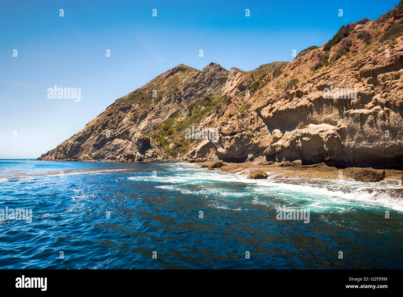 Shore line of California's Channel Island, Santa Rosa, during a bright ...