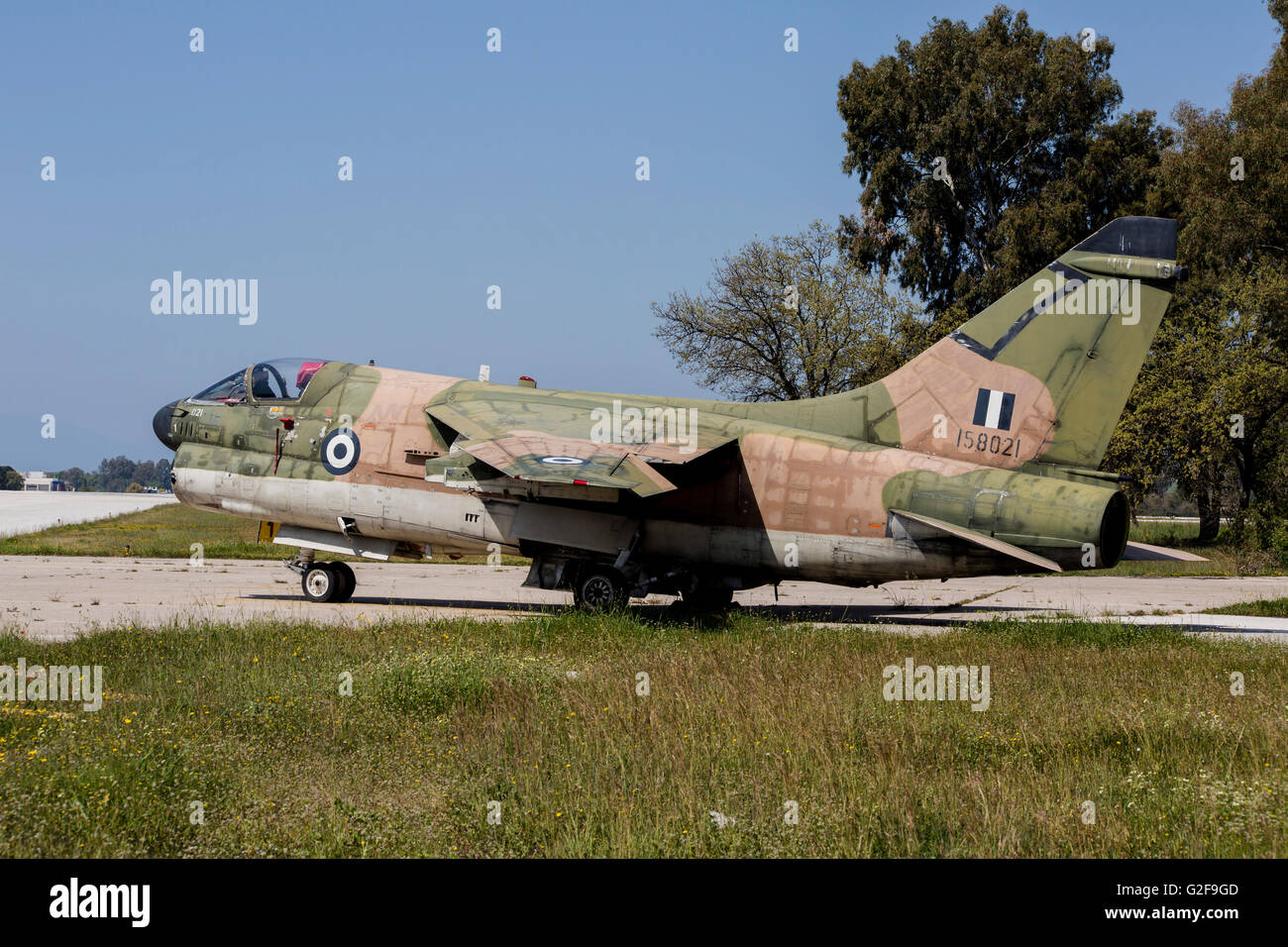 A Hellenic Air Force A-7E Corsair parked at Araxos Air Base, Greece ...