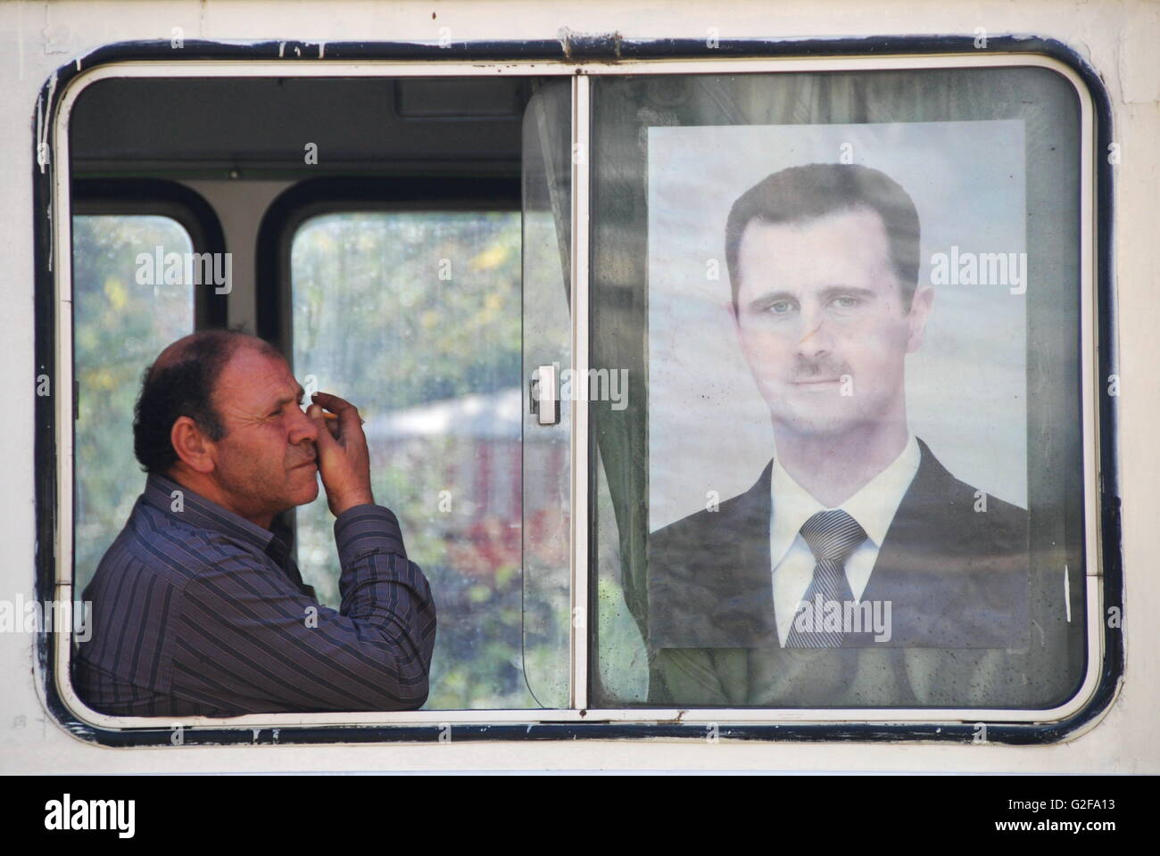 Damascus - President Bashar al-Assad Propaganda Poster On Bus Window ...
