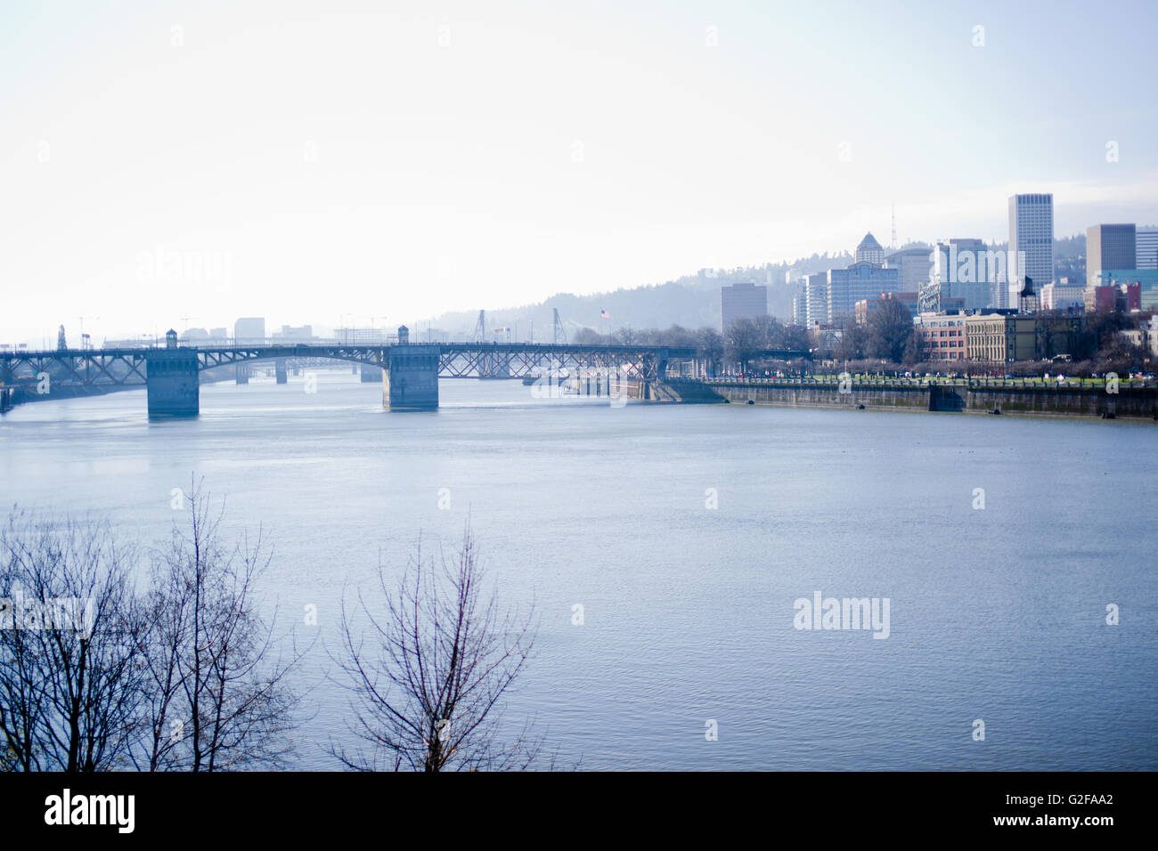 Bridge and River with View of Portland, Oregon, USA Stock Photo - Alamy