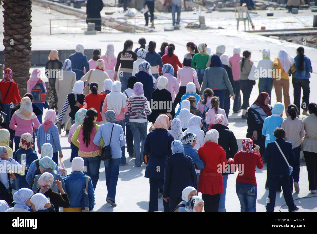 Aleppo - Outside the Citadel, Crowd of Female Students Wearing Hijab ...