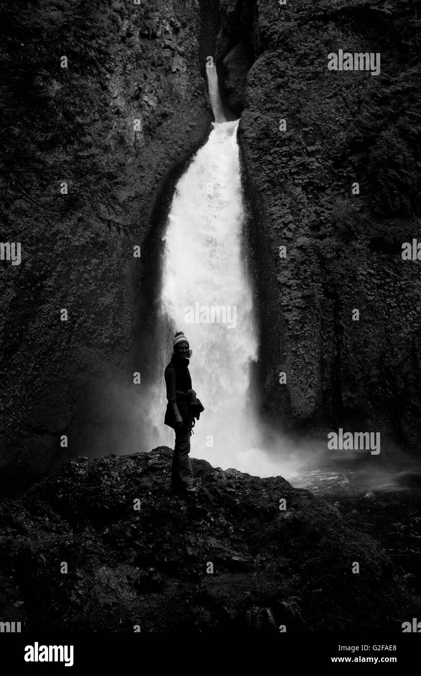 Waterfall in middle nature Black and White Stock Photos & Images - Alamy