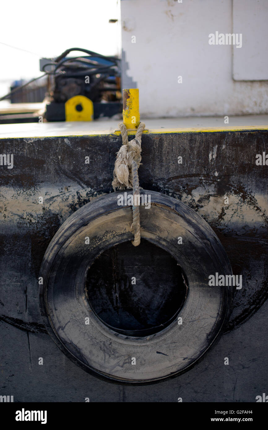 Rubber Tire on Side of Fishing Boat, Close-Up Stock Photo - Alamy