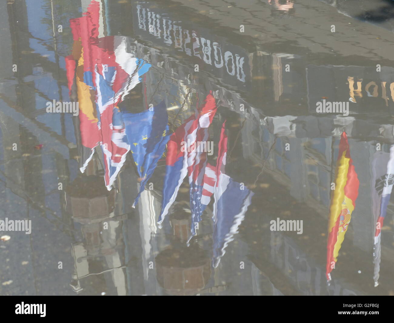 Prague, Hotel Ambassador, Union Jack, German flag, EU flag, Czech ...