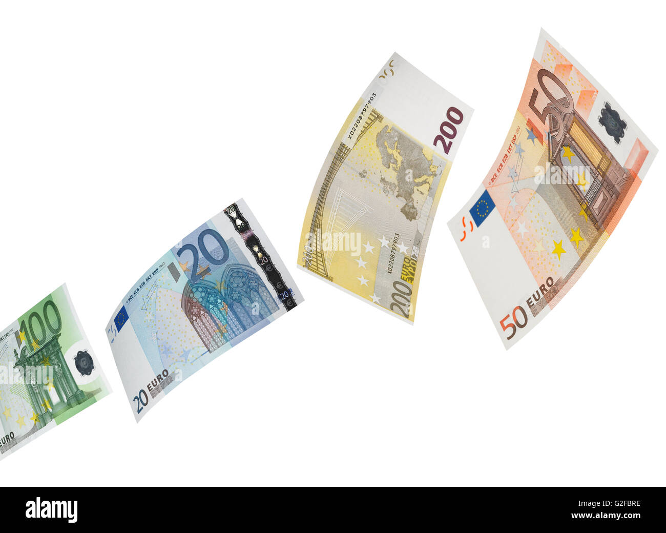 Euro bill collage isolated on white. Horizontal format Stock Photo - Alamy