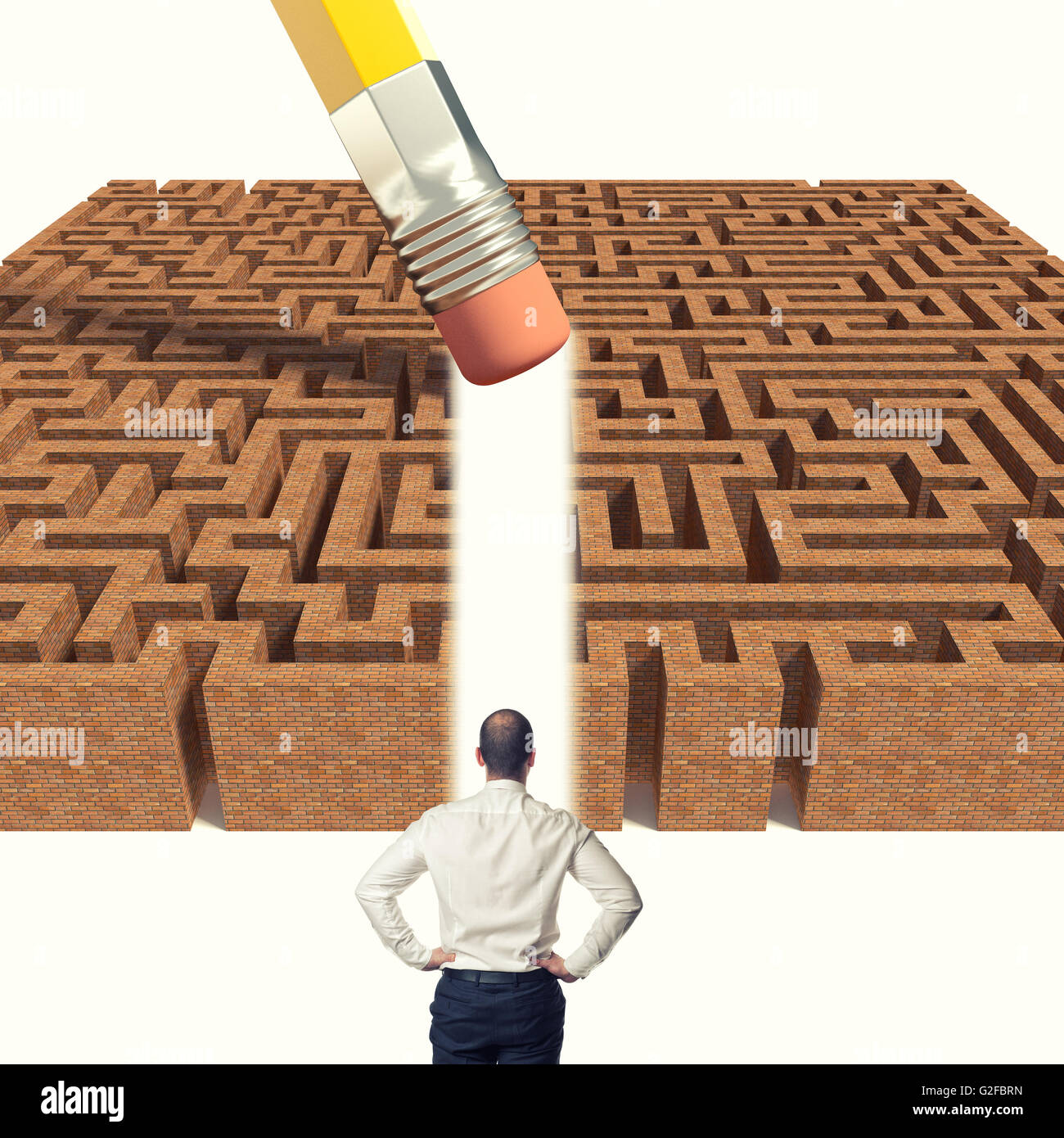 4d brick maze and eraser Stock Photo - Alamy