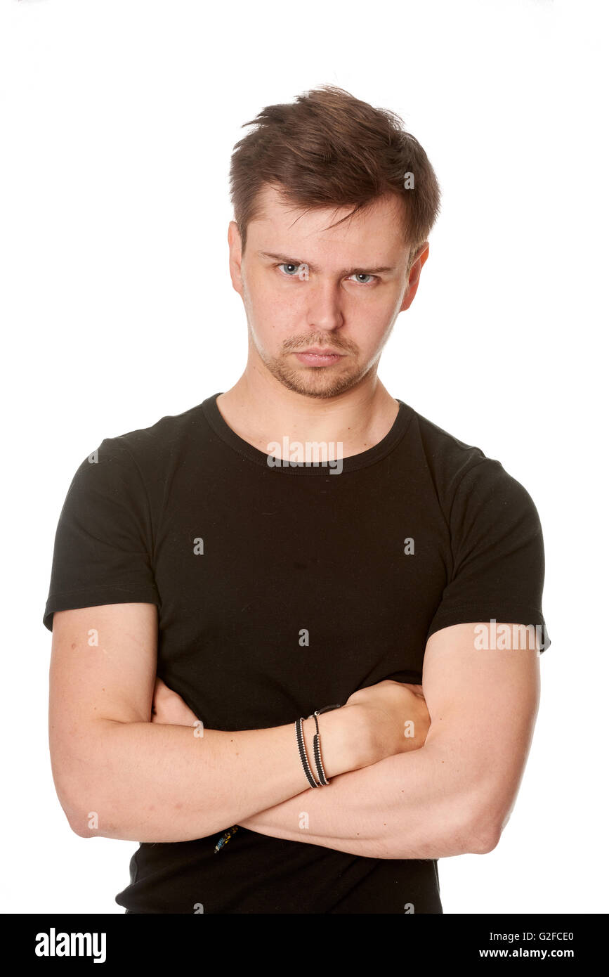 Intense young man with light beard, isolated on white Stock Photo - Alamy