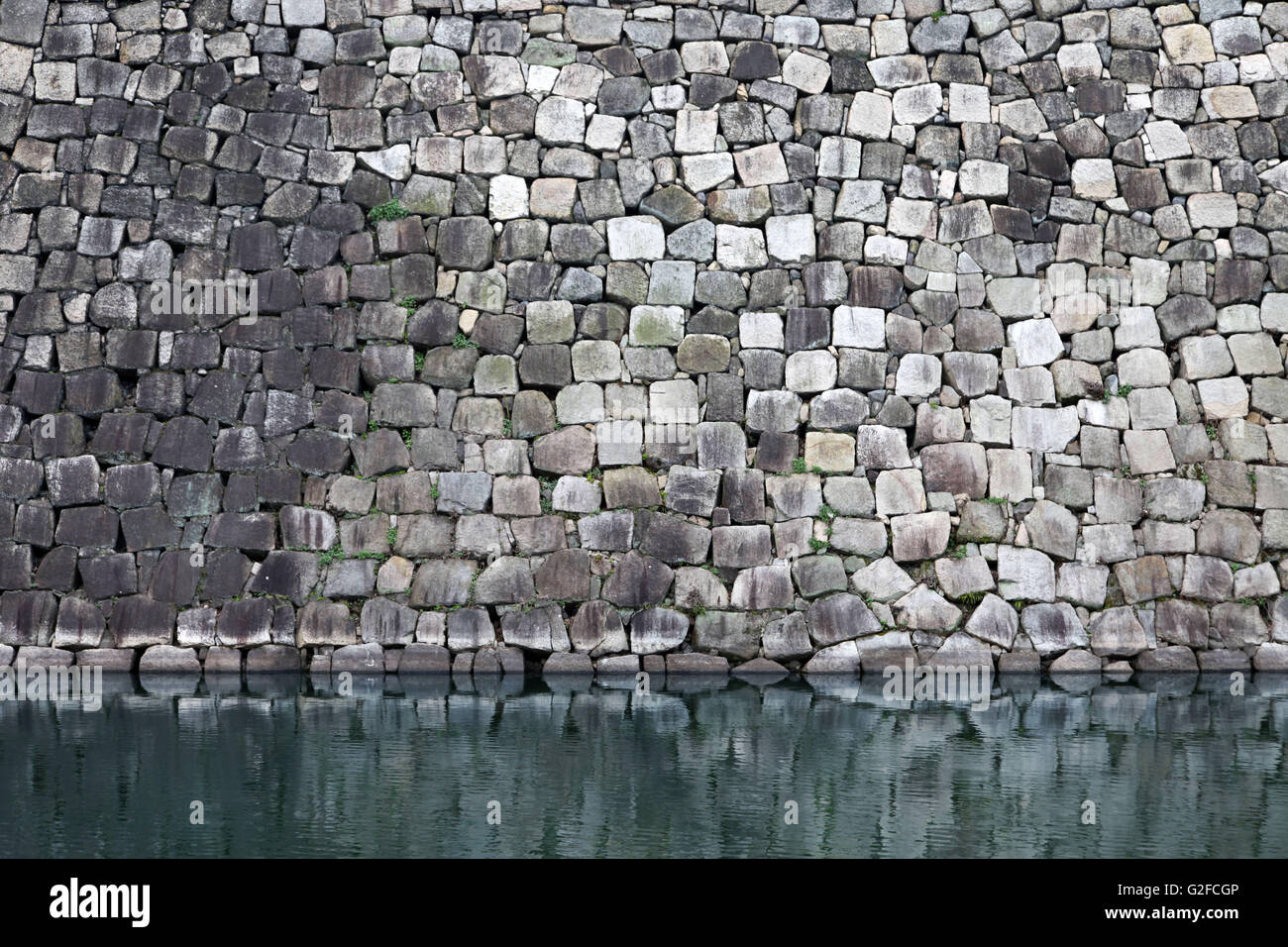 It's a photo of an ancient wall of a castle with the water pit in the ...