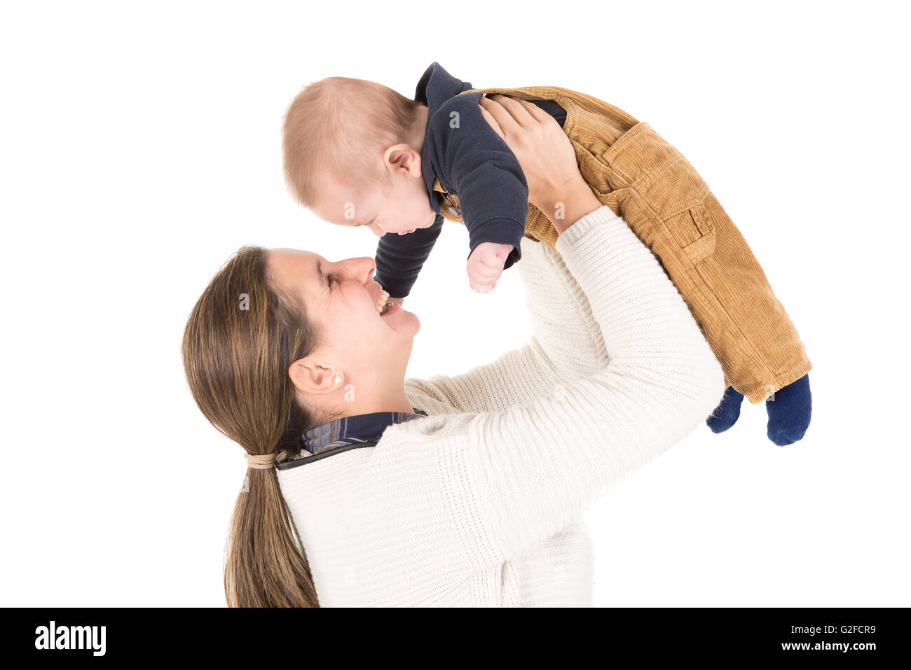 Mother with baby isolated in a white background Stock Photo - Alamy