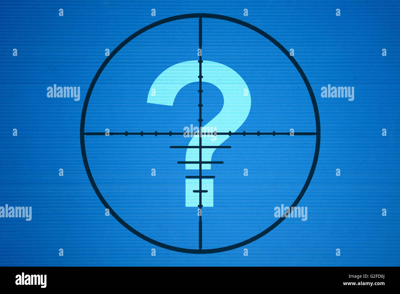 Question mark in the center of the target on blue background Stock ...