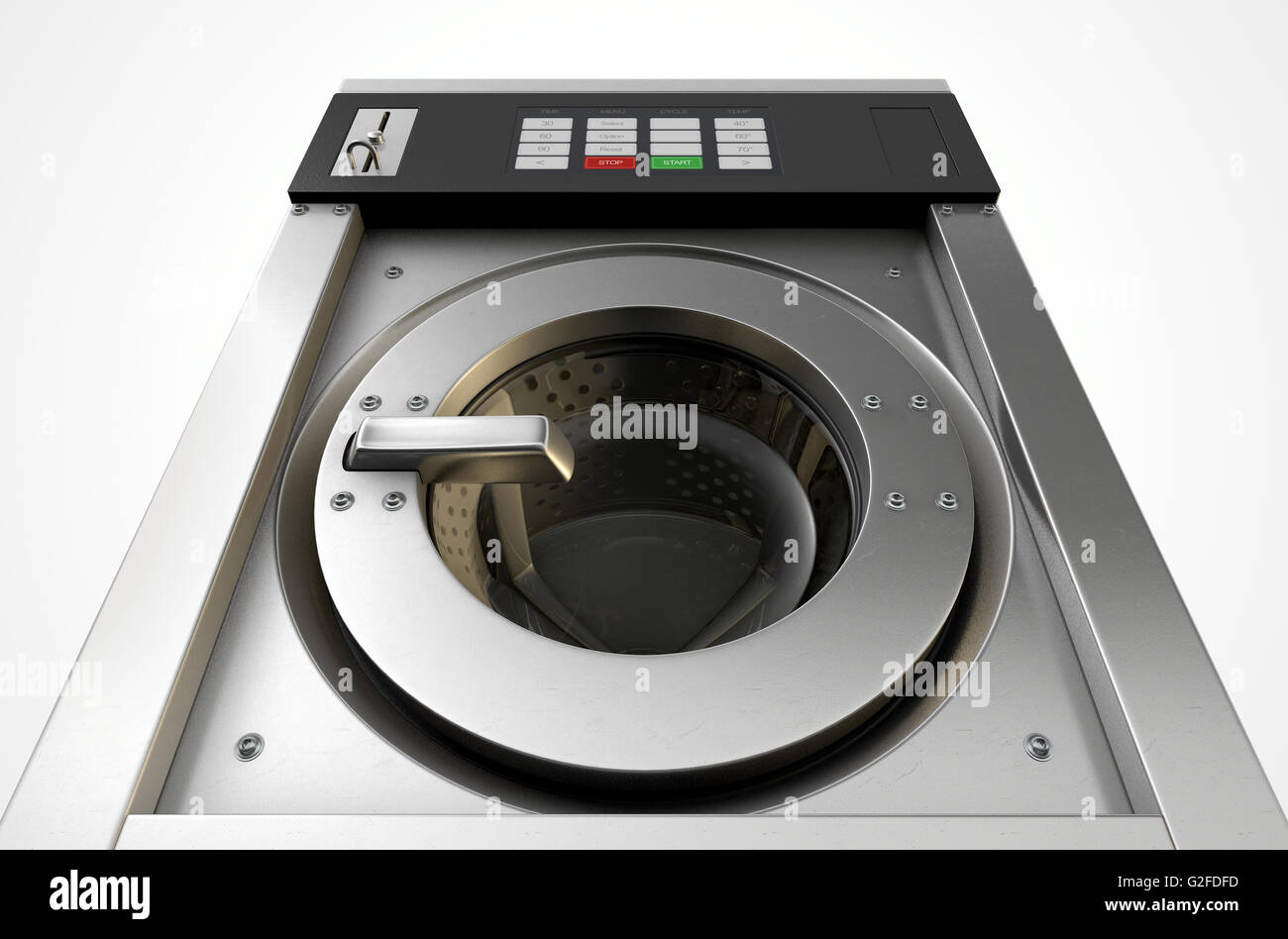 A 3D render of an industrial washing machine on an isolated white ...