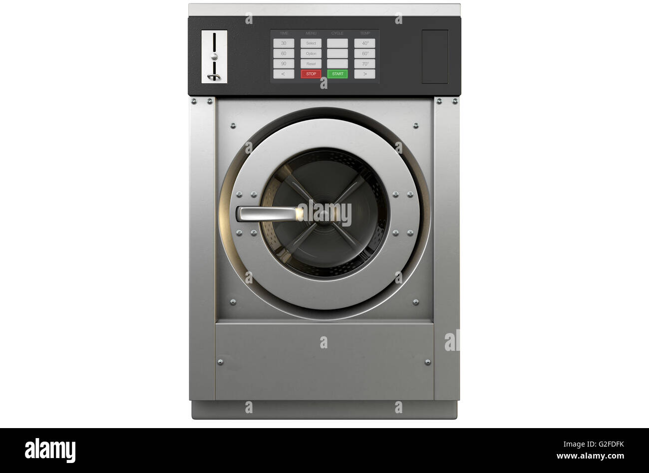 A 3D render of an industrial washing machine on an isolated white ...