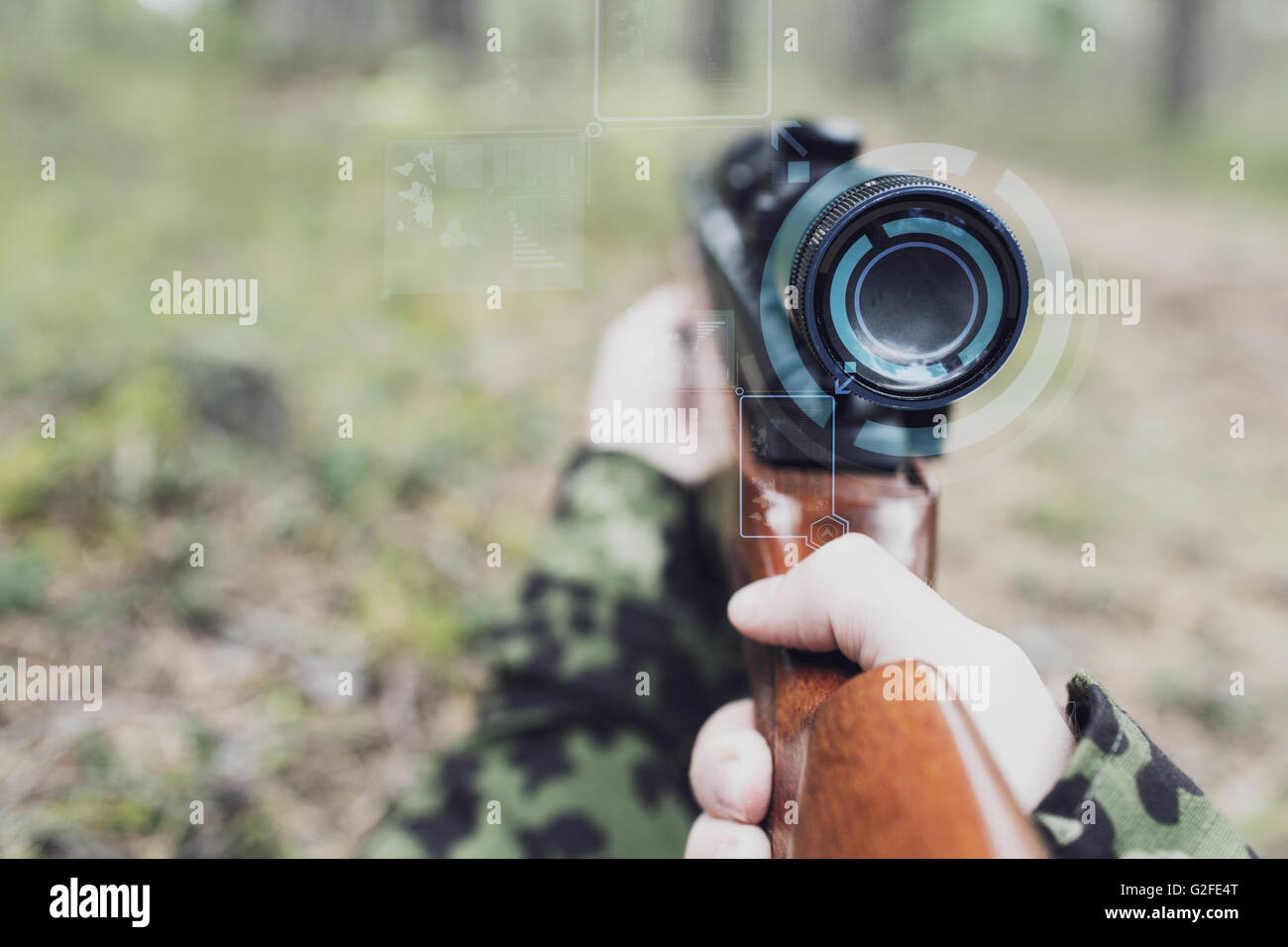 close up of soldier or sniper with gun in forest Stock Photo - Alamy