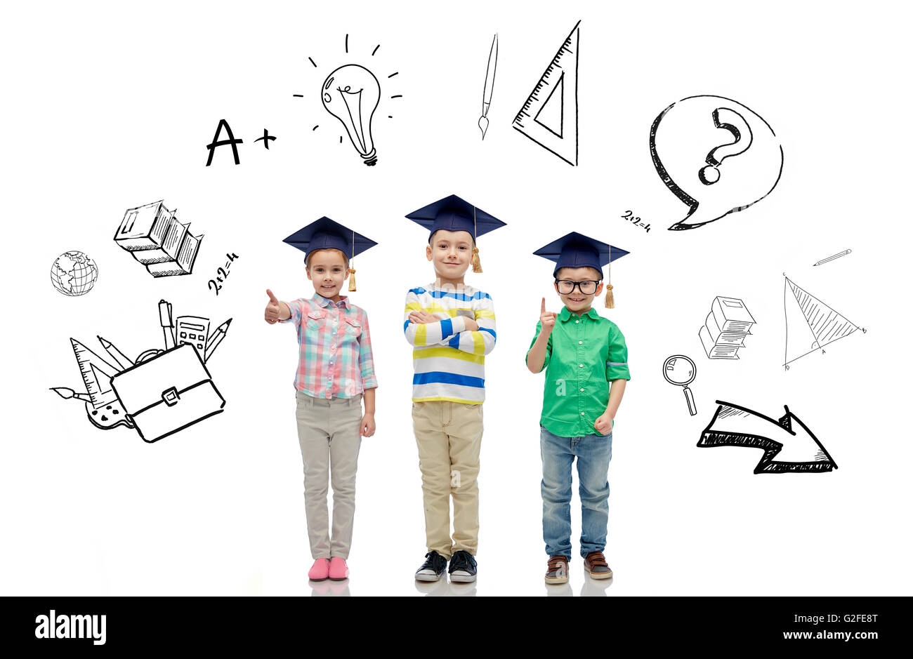 happy children in bachelor hats and eyeglasses Stock Photo - Alamy