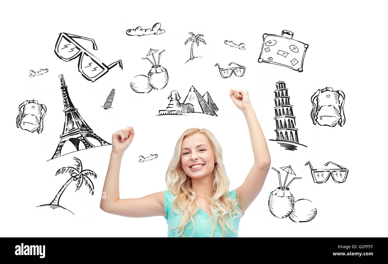 happy young woman or teen girl celebrating victory Stock Photo - Alamy