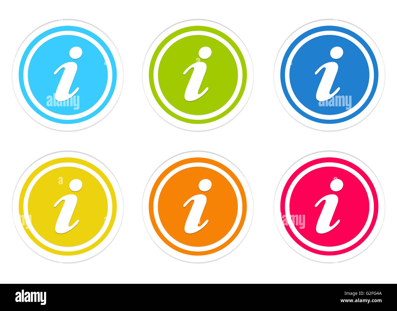 Set of rounded colorful icons with information symbol in blue, green ...
