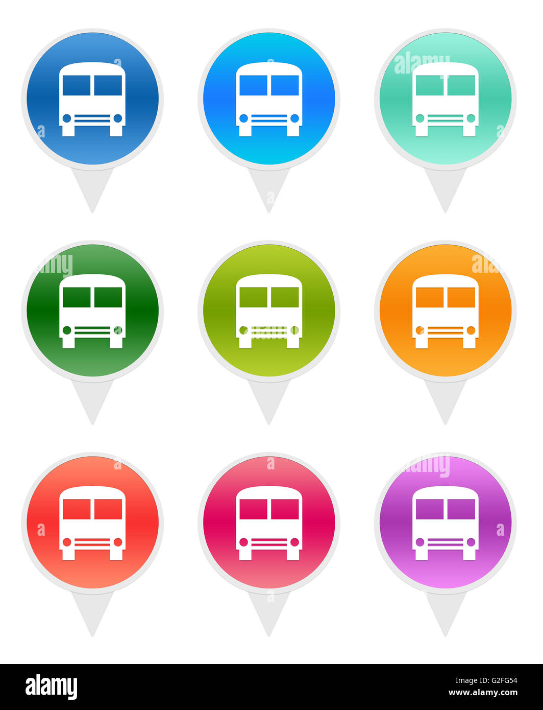 Set of colorful rounded icons for markers on maps with bus symbol Stock ...