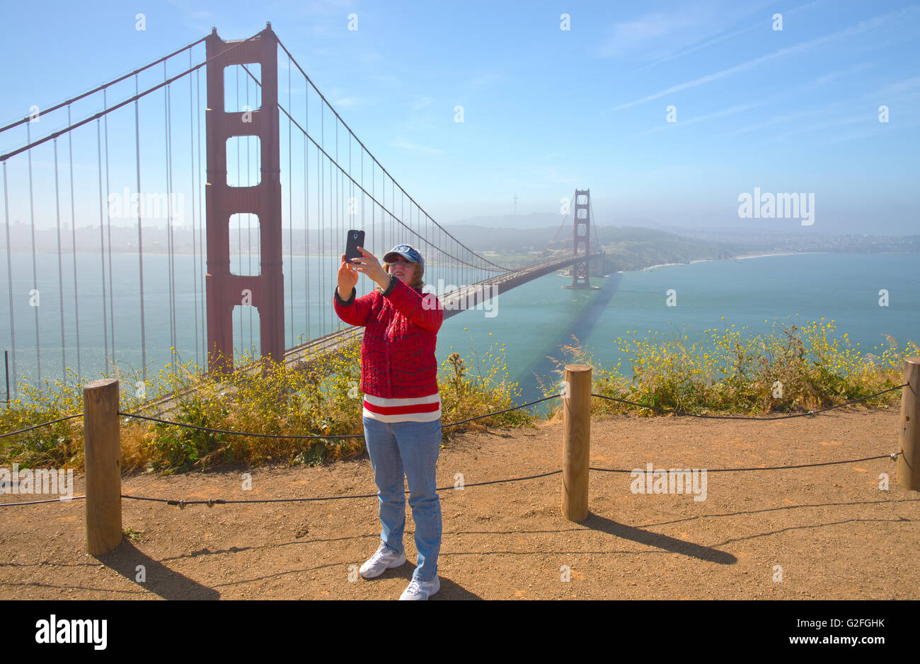 Taking a selfie at the Golden gate lookout San Francisco California ...