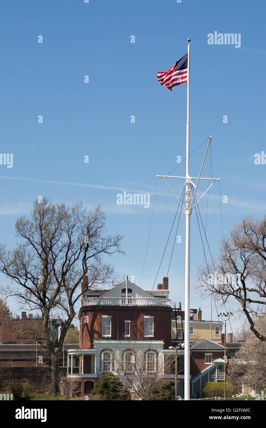 United States flag flying above the commandant's house in Charlestown ...