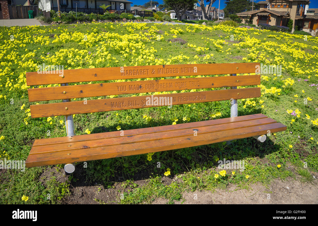 Bench at a coastal walk in Monterey ,California Stock Photo - Alamy