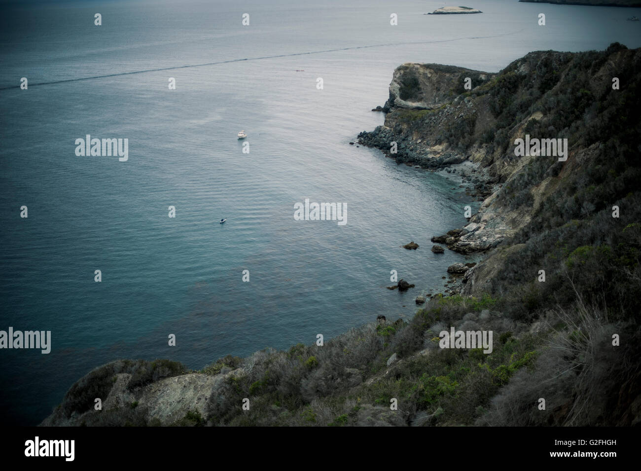 Coast and Cliffs, High Angle View, Two Harbors, California, USA Stock ...