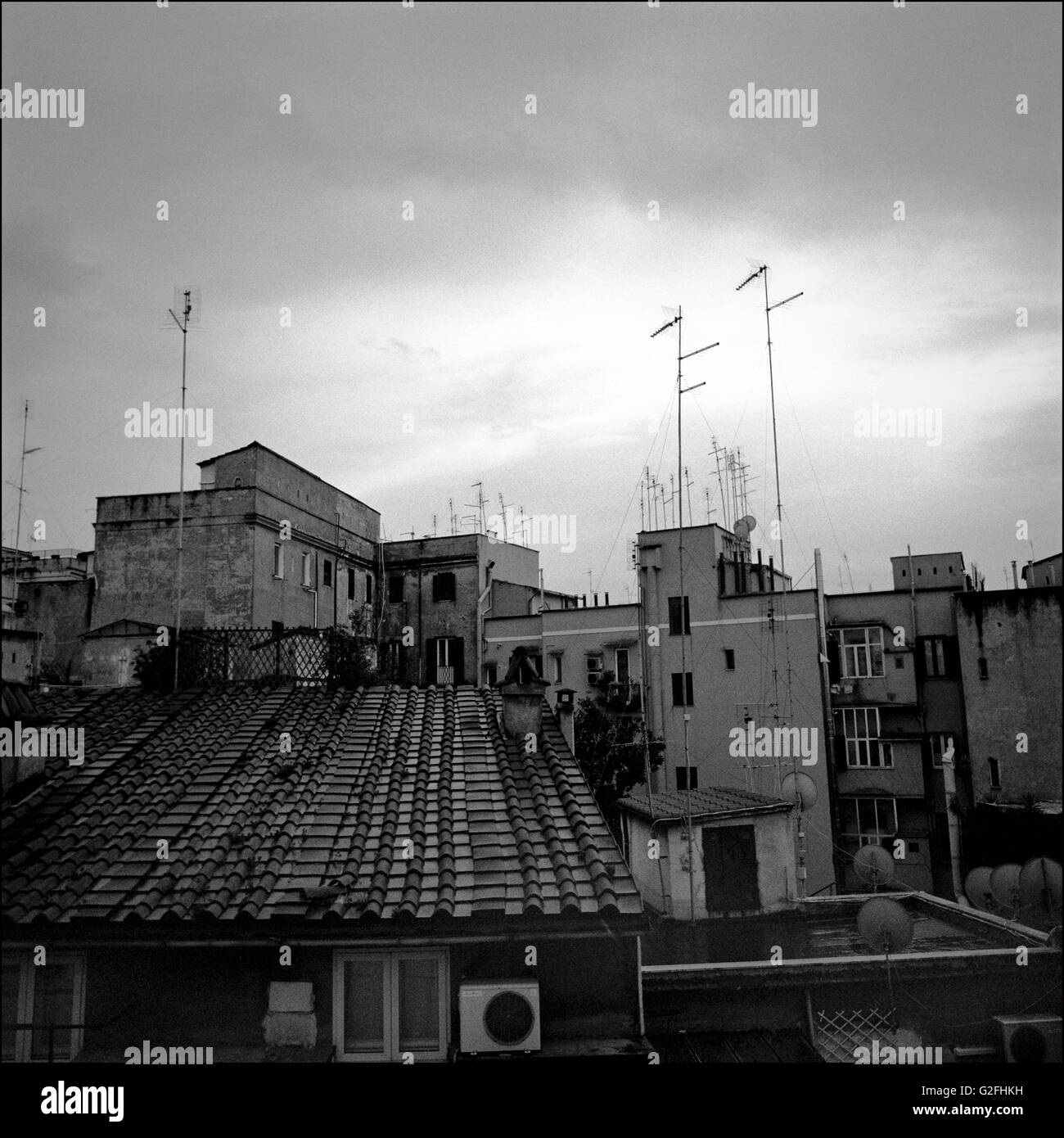 Rooftops of buildings Black and White Stock Photos & Images - Alamy