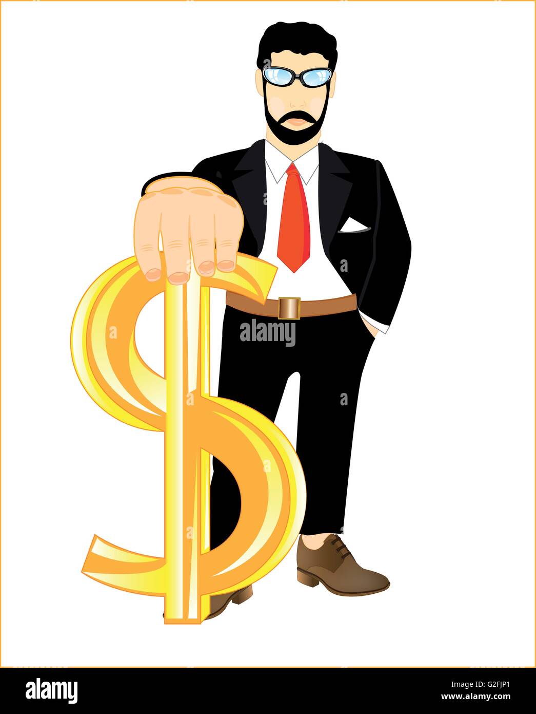 Man in suit with sign dollar in hand on white background Stock Vector ...