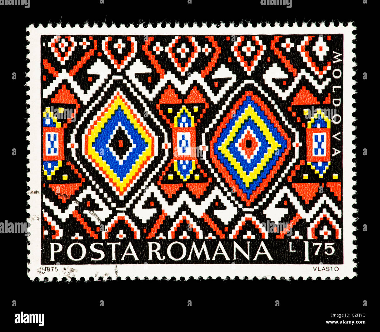 Postage stamp from Romania depicting a Moldavian peasant rug design ...