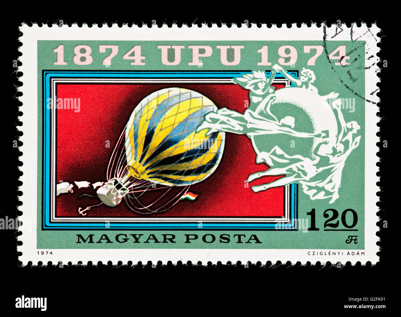 Postage stamp from Hungary depicting a mail balloon, centennial of the ...