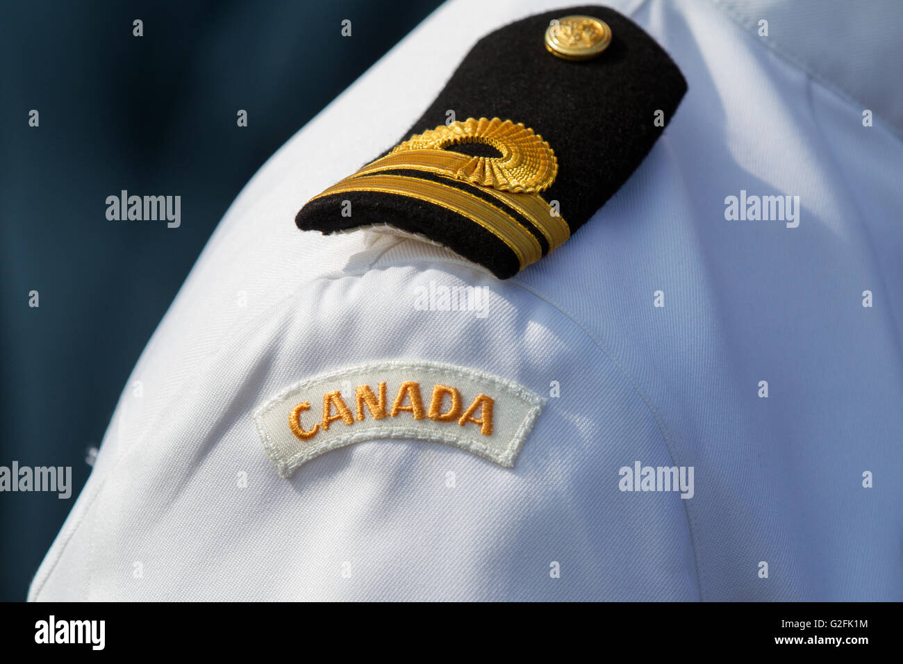 A Royal Canadian Navy Lieutenant rank is seen on their shoulder at ...