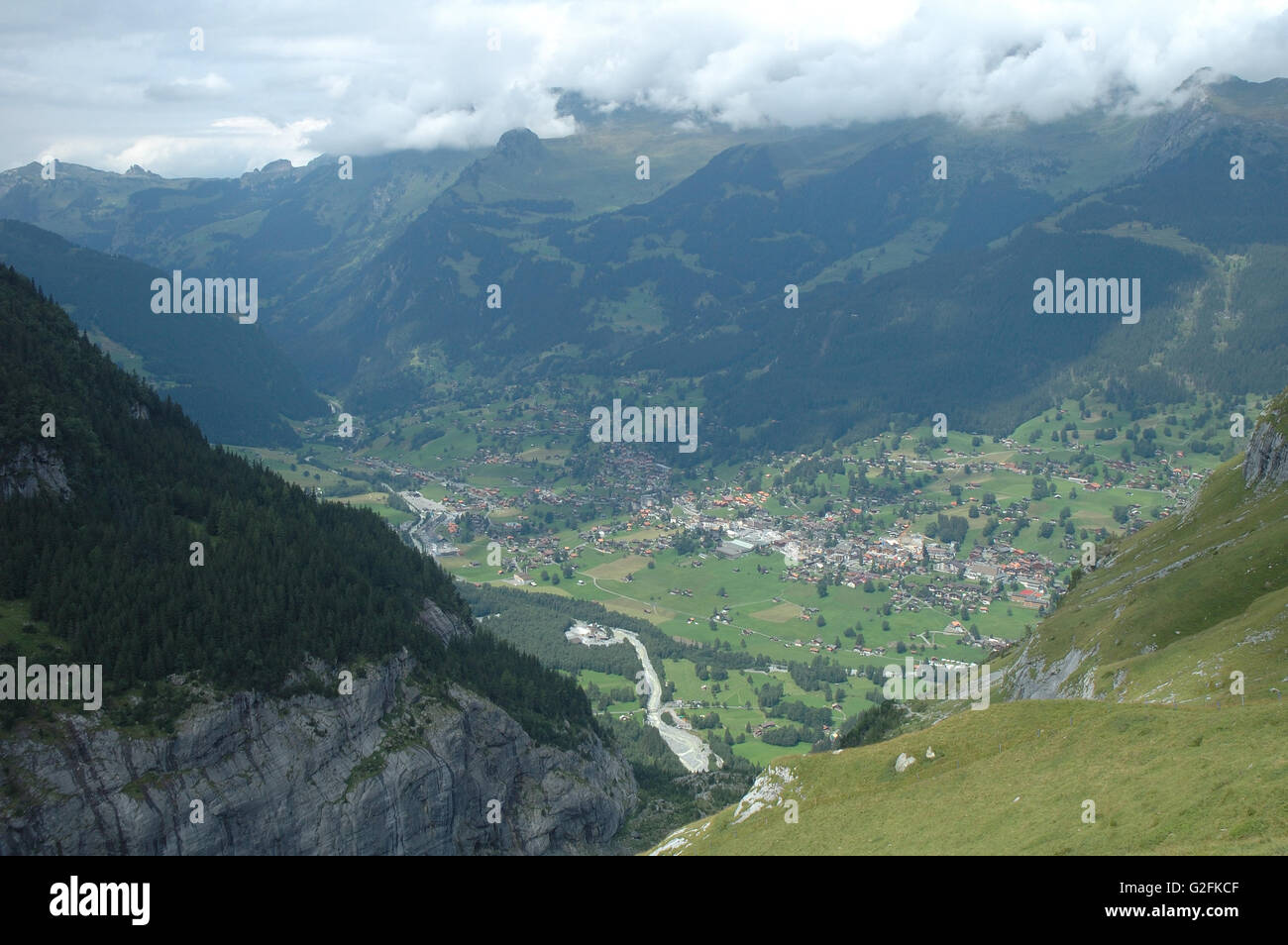 Valley and Grindelwald city in Alps in Switzerland Stock Photo - Alamy