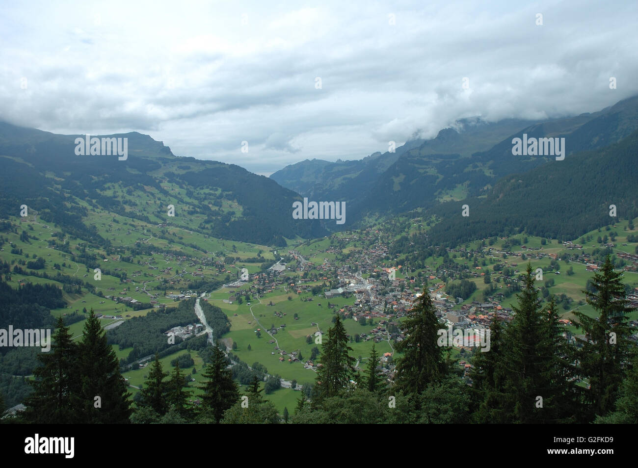 Valley and Grindelwald city in Alps in Switzerland Stock Photo - Alamy