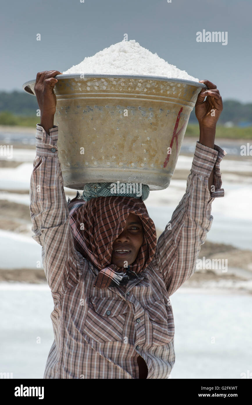 Female Worker With Salt Basket At Salt Marsh, Thazhankadu Stock Photo ...