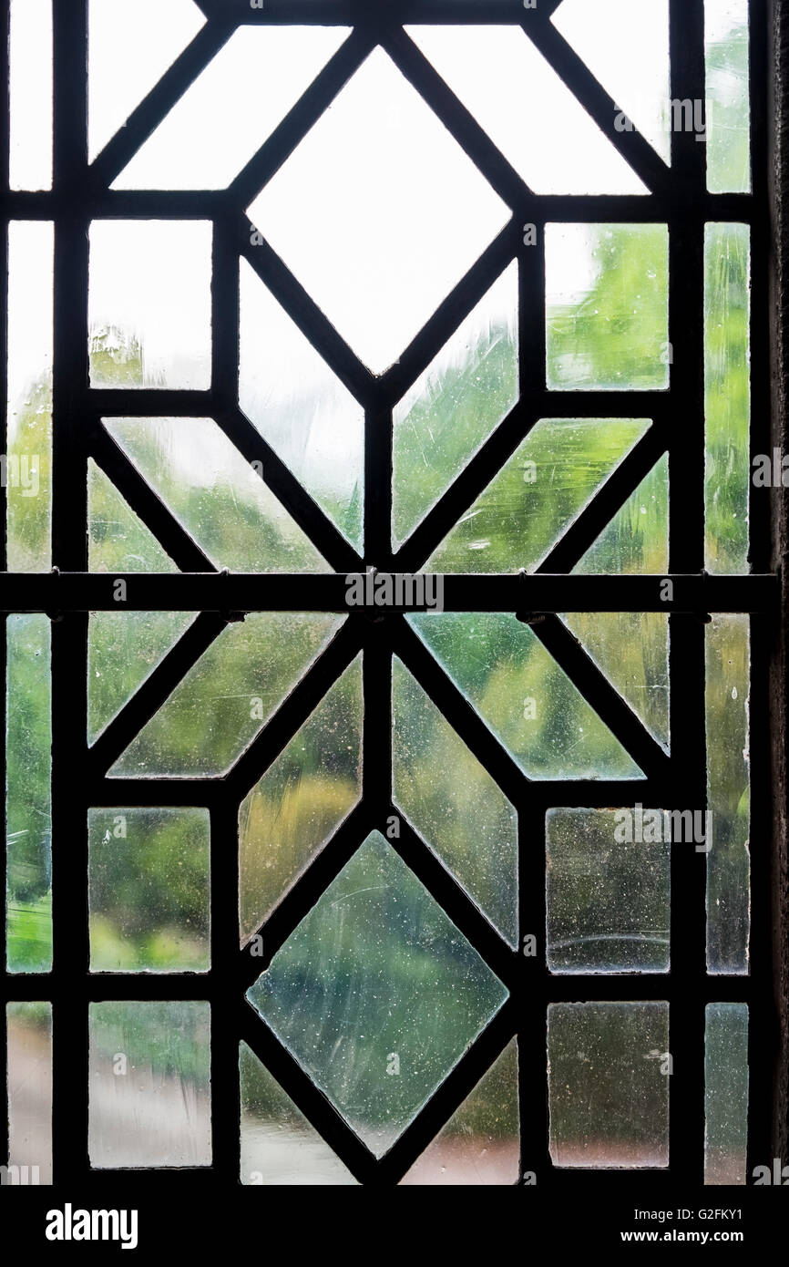 Light coming through leaded window panel of geometric shapes Stock ...