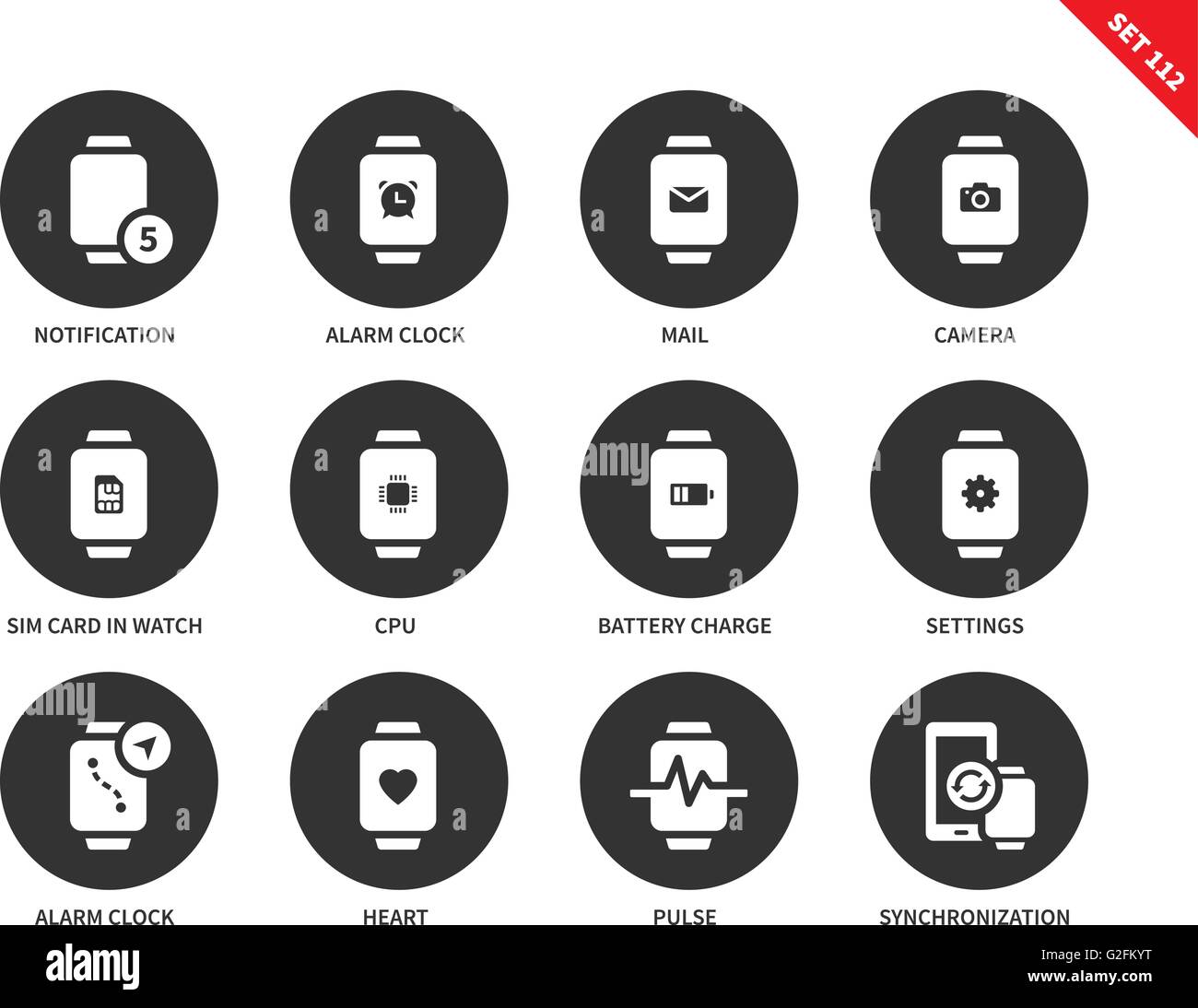 Modern smartwatch icons on white background Stock Vector Image & Art ...