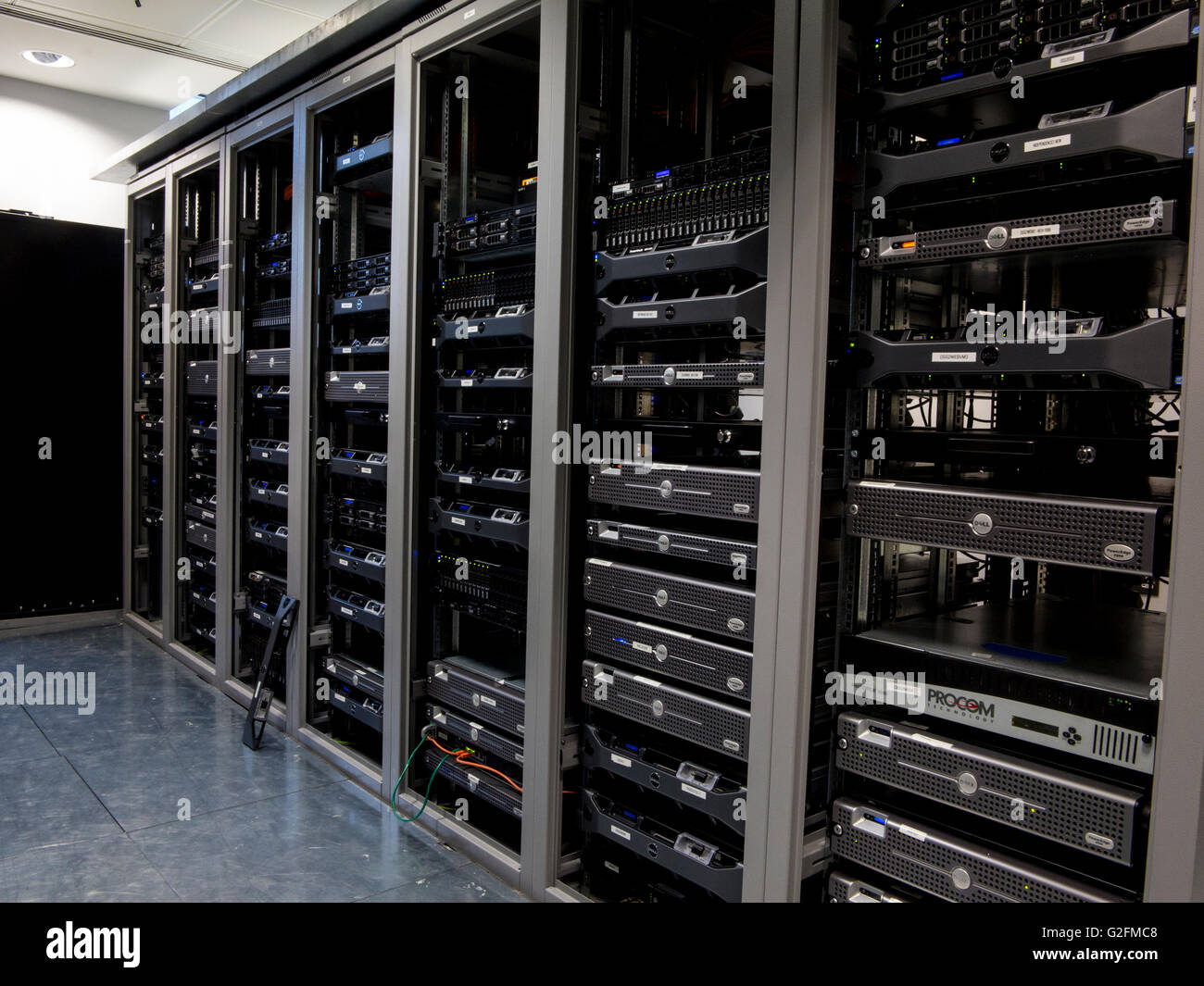complex wiring in computer server air conditioned machine room Stock ...