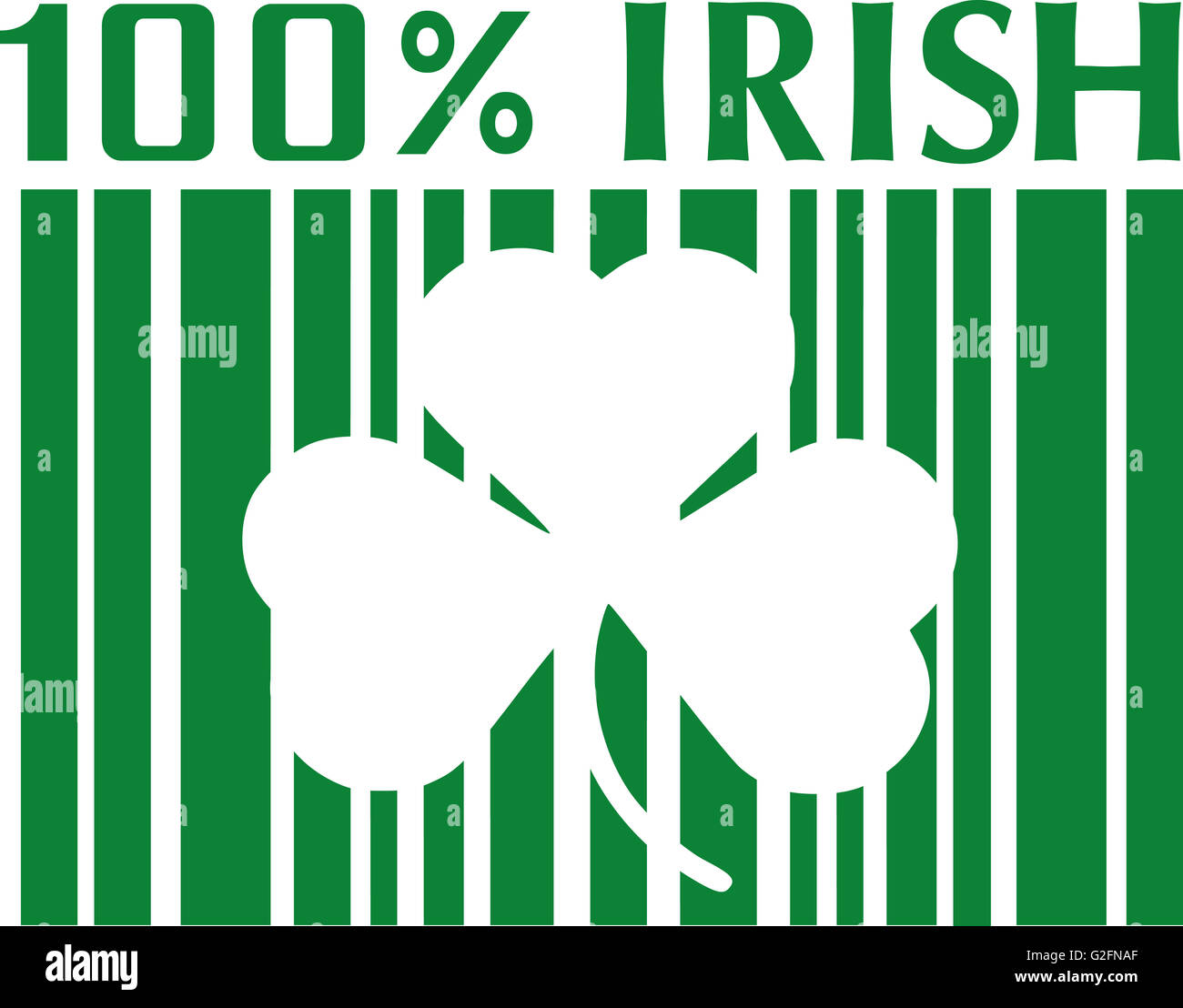 Green barcode with 100% irish and clover Stock Photo - Alamy
