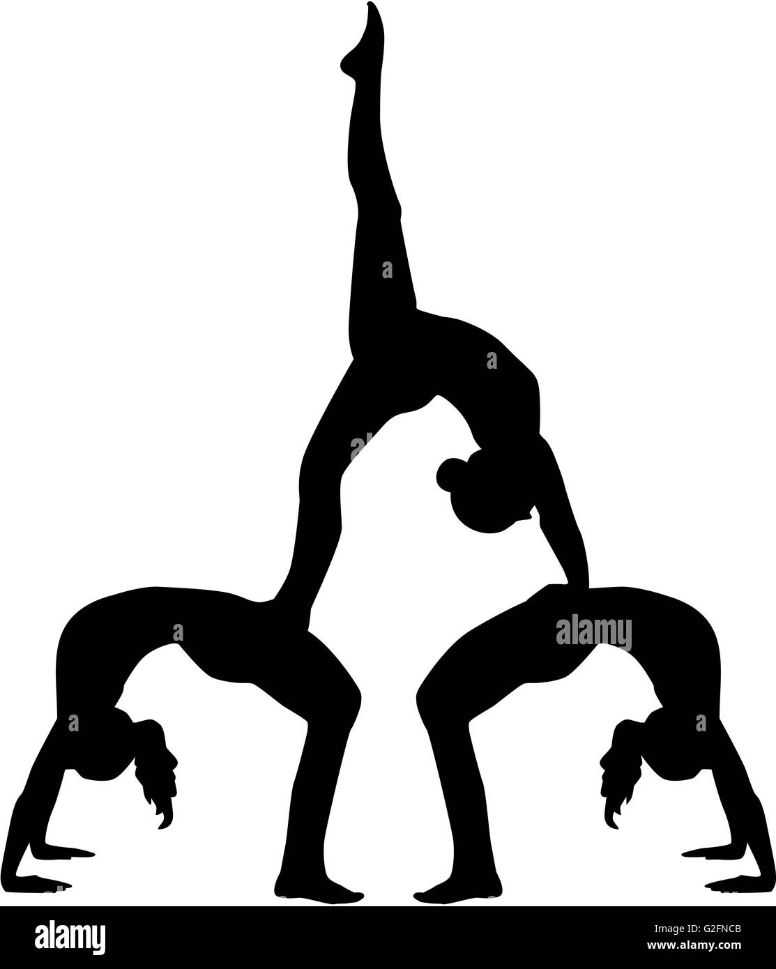 Acrobatics silhouette of three people Stock Photo - Alamy