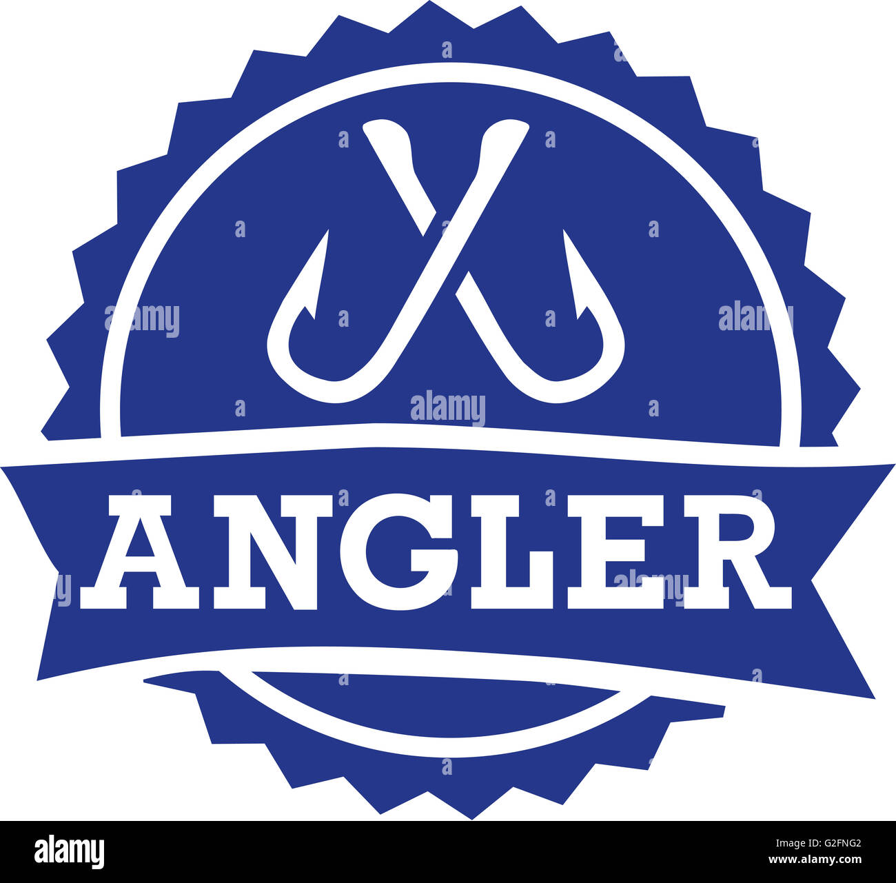 Fishing stamp with crossed hooks Stock Photo - Alamy